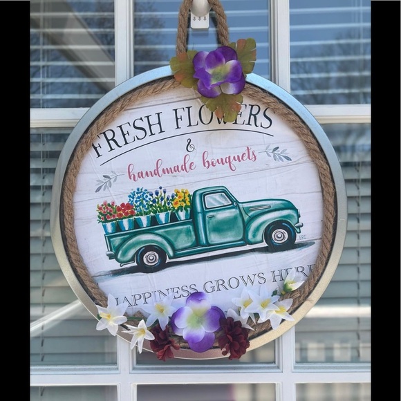 Wall Decor | Fresh Flowers Handmade Bouquets Happiness Grows Here Sign ...
